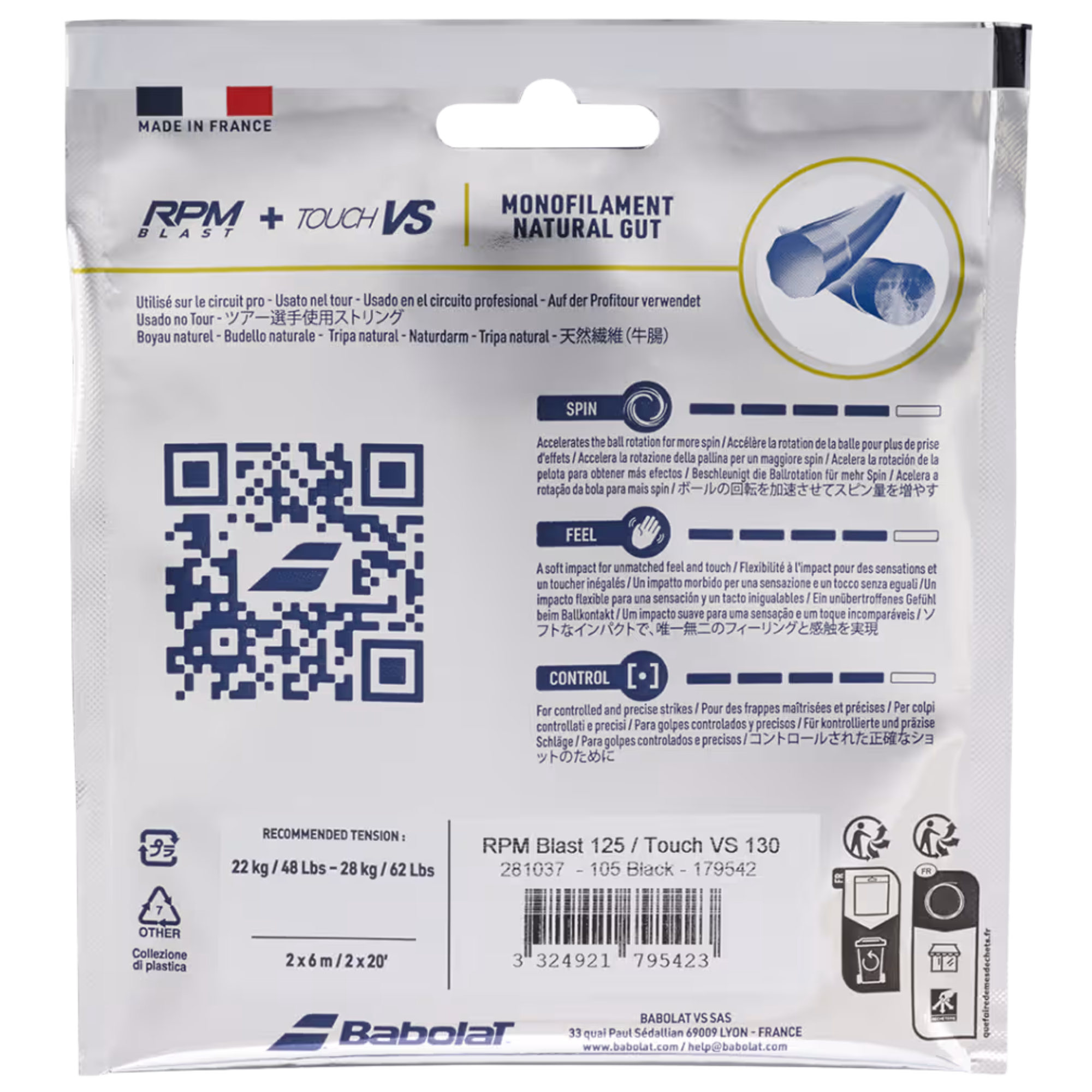 Babolat String RPM Blast 125 + Touch VS 130 - Emcar Mauritius